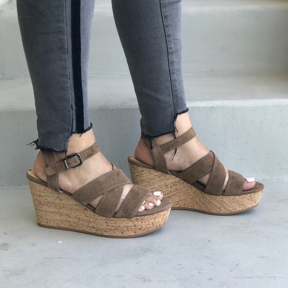 Anthropologie | Shoes | Tan Genuine Suede Platform Wedge Strappy ...